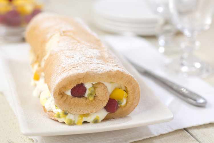 Mango, Pineapple and Passionfruit Roulade Vegetarian Recipe