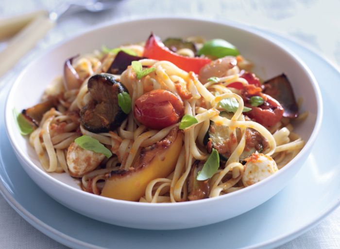 Simple Roasted Vegetable Linguine Vegetarian Recipe