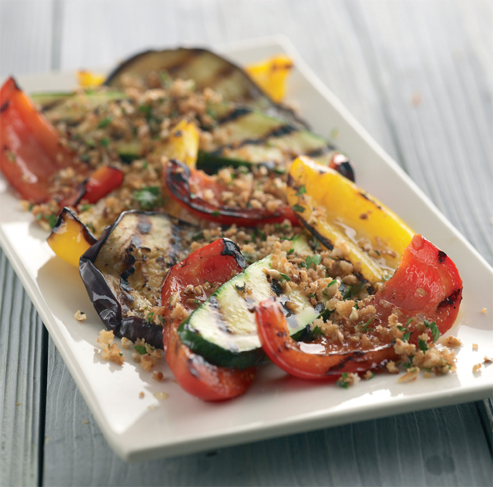 Grilled Vegetables with Crispy Nut Topping Vegetarian Recipe